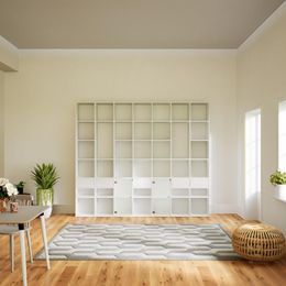 MYCS Vitrine Weiß - Moderne Glasvitrine: Schubladen in Weiß & Türen in Kristallglas klar - Hochwertige Materialien - 272 x 233 x 37 cm, konfigurierbar
