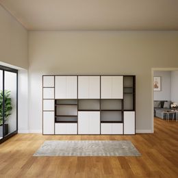 MYCS Schrankwand Weiß - Moderne Wohnwand: Türen in Weiß - Hochwertige Materialien - 303 x 195 x 34 cm, Konfigurator