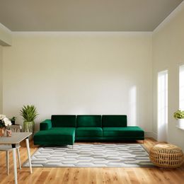 MYCS Ecksofa Samt Waldgrün - Flexible Designer-Polsterecke, L-Form: Beste Qualität, einzigartiges Design - 304 x 75 x 162 cm, konfigurierbar