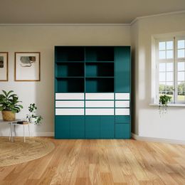 MYCS Aktenregal Blaugrün - Büroregal: Schubladen in Weiß & Türen in Blaugrün - Hochwertige Materialien - 190 x 233 x 34 cm, konfigurierbar