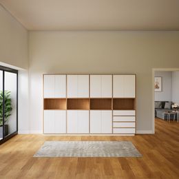 MYCS Schrankwand Weiß - Moderne Wohnwand: Schubladen in Weiß & Türen in Weiß - Hochwertige Materialien - 300 x 200 x 34 cm,...