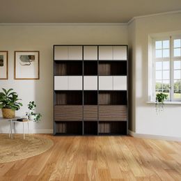MYCS Aktenregal Nussbaum - Büroregal: Schubladen in Nussbaum & Türen in Hellgrau - Hochwertige Materialien - 190 x 233 x 34 cm, konfigurierbar