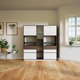 MYCS Vitrine Weiß - Moderne Glasvitrine: Schubladen in Nussbaum & Türen in Weiß - Hochwertige Materialien - 190 x 200 x 47 cm, konfigurierbar