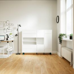 MYCS Highboard Weiß - Highboard: Schubladen in Weiß & Türen in Weiß - Hochwertige Materialien - 154 x 129 x 34 cm, Selbst designen