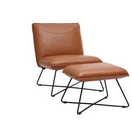 Miliboo Vintage-Sessel Braun mit Fußstütze PHILO