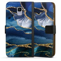 DeinDesign Handyhülle Blue Marble Gold Glitter Look, Hülle, Handy Flip Case, Wallet Cover, Handytasche Leder Marmor Blau Gold & Kupfer, schwarz