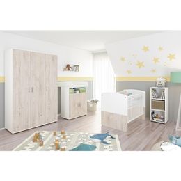 nonjoo. Babyzimmer Hanna Set 8: best. aus Babybett, Kommode, Wickelaufsatz, Wandboard, Regal mit 3 Fächern und Kleiderschrank 3-trg.