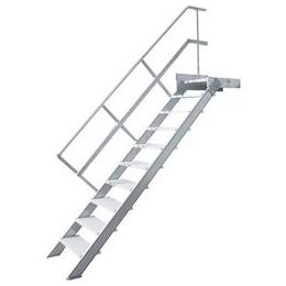 Treppenleiter Hymer stationär mit Podest 7 Stufen 800 mm 45° Treppenneigung 45° serienmäßig mit einem Handlauf, links