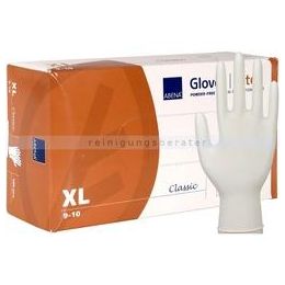 Latexhandschuhe ABENA weiß-natur XL Gr. 10, puderfreie, unsterile Latexhandschuhe, 100 Stück/Box