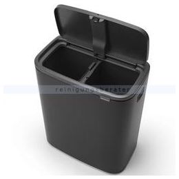 Mülltrennsystem Brabantia Bo Touch Bin 2 x 30 L schwarz mit zwei Kunststoffinneneimern, ideal zur Abfalltrennung