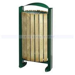 ARKEA Mülleimer Rossignol mit Holzfassade 60 L Moosgrün Stahl mit UV-stabiler Pulverbeschichtung & Korrosionsschutz