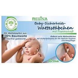 Baby Sicherheits Wattestäbchen Reinex Regina 50er Box mit Sicherheitszone für die tägliche Hygiene, chlorfrei