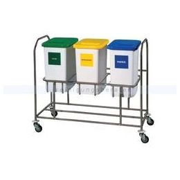 novocal NWE2033 Kombisammler 3fach 3 Behälter Abfallwagen Wertstoffsammler mit 3 Behältern und Aufklebern