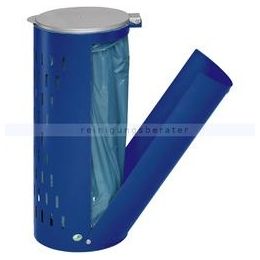Mülleimer Var H85 Kompakt Abfallsammler 120 L blau mit Tür, aus verzinktem Stahlblech mit Lochblechmuster