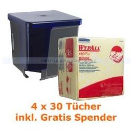 Kimberly-Clark WypAll X80 Plus Kimberly Clark 120 Tücher gelb plus Spender 1-lagig, 1/4 Falz, 4 Beutel x 30 Tücher, plus GRATIS Spender