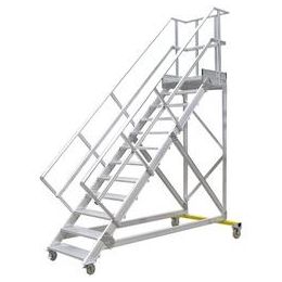 Treppenleiter Hymer fahrbar mit Podest 8 Stufen 1000 mm 45° Treppenneigung 45° serienmäßig mit einem Handlauf, links