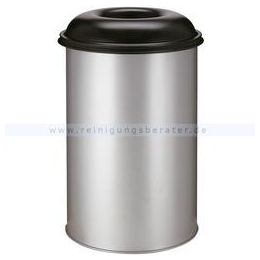 Papierkorb (feuersicher) rund 200 L aluminium-schwarz selbstlöschender Papierkorb Farbe aluminium, mit Deckel