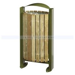 ARKEA Mülleimer Rossignol mit Holzfassade 60 L Olivgrün Stahl mit UV-stabiler Pulverbeschichtung & Korrosionsschutz