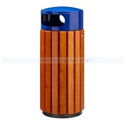 ZENO Mülleimer Rossignol Abfallbehälter 60 L Zeno Holz/blau zum Aufstellen oder zur Befestigung
