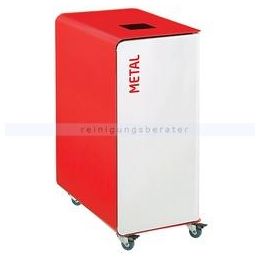 CUBATRI Abfallbehälter Rossignol mobil 90 L weiß/rot mit Klemmbügel, Rädern, ohne Schloss