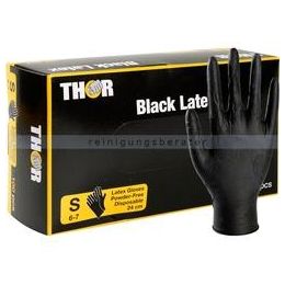 Latexhandschuhe Thor Black Einmalhandschuhe schwarz S 100er Gr. 6-7, puderfrei, unsterile Latexhandschuhe, 100 St./Box