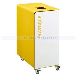 CUBATRI Abfallbehälter Rossignol mobil 90 L weiß/rapsgelb mit Klemmbügel, Rädern, ohne Schloss