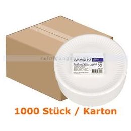 Einwegteller, flacher Teller aus Pappe rund Ø 18 cm 1000 Stk 18 cm Durchmesser, weiß, im Karton, Kaolin beschichtet