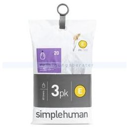 Müllbeutel simplehuman code E, 3 x Pack mit 20 Stück, 20 L zusgesamt 60 Beutel verpackt zu 3 x 20 Beutel