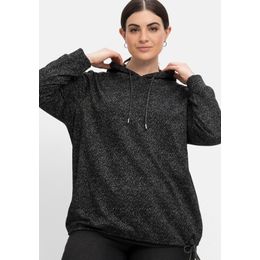 sheego Große Größen: Sweatshirt mit Kapuze, in Salz-und-Pfeffer-Optik, schwarz, Gr.52/54