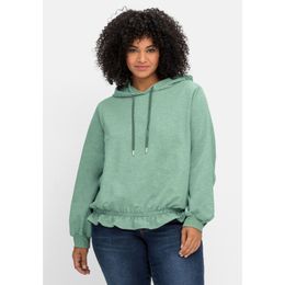 sheego Große Größen: Sweatshirt mit Kapuze und Rüsche am Saum, salbeigrün, Gr.40/42