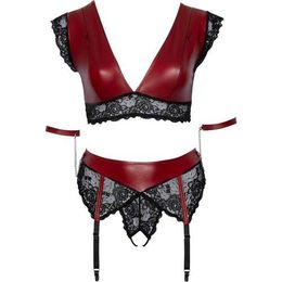 Cottelli Bondage Bralette plus Straps-String ouvert im edlen Mattlook mit Spitze