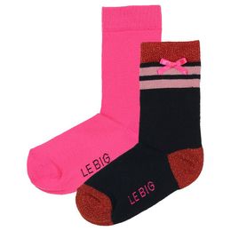 Le Big - Socken TAMZIN 2er-Pack mit Glitzer in gestreift in dunkelblau/pink, Gr.23-26