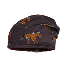 MaxiMo - Wende-Beanie PFERDE gefüttert in bordeaux/rosewood, Gr.49