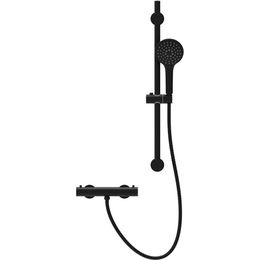 Schütte Schütte Duschsystem BLACK, Höhe 70 cm, 3 Strahlart(en), Überkopfbrauseset mit Thermostat, höhenverstellbar, schwarz