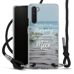 DeinDesign Handyhülle Strand Motivation Spruch Holzweg, OnePlus Nord Handykette Hülle mit Band Case zum Umhängen, weiß