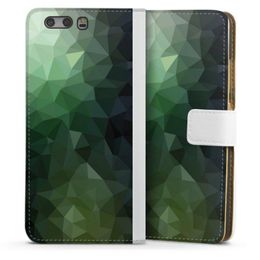 DeinDesign Handyhülle Tarnmuster Mosaik Geometric Polygonal Mosaic Green, Huawei P10 Hülle Handy Flip Case Wallet Cover Handytasche Leder, weiß