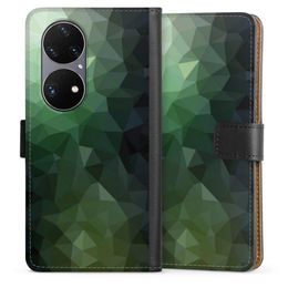 DeinDesign Handyhülle Tarnmuster Mosaik Geometric Polygonal Mosaic Green, Huawei P50 Pro Hülle Handy Flip Case Wallet Cover Handytasche Leder, schwarz