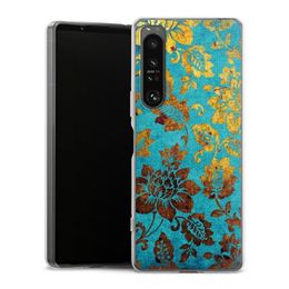 DeinDesign Handyhülle Vintage Ornamente Blumen Blue Vintage, Sony Xperia 1 IV Silikon Hülle Bumper Case Handy Schutzhülle, weiß