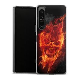 DeinDesign Handyhülle Totenkopf Feuer Schädel Burning Skull, Sony Xperia 1 IV Silikon Hülle Bumper Case Handy Schutzhülle, weiß