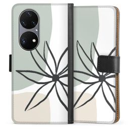 DeinDesign Handyhülle Blume Boho Malerei Flower Mint and Cream, Huawei P50 Pro Hülle Handy Flip Case Wallet Cover Handytasche Leder, schwarz