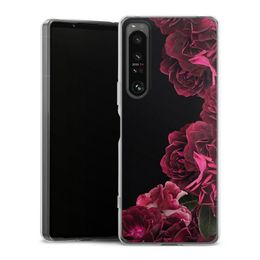 DeinDesign Handyhülle Rose Vintage pink Vintage Rosen auf Schwarz, Sony Xperia 1 IV Silikon Hülle Bumper Case Handy Schutzhülle, weiß