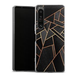 DeinDesign Handyhülle Dreiecke Muster Elisabeth Fredriksson Black Night Gold Print, Sony Xperia 1 IV Silikon Hülle Bumper Case Handy Schutzhülle, weiß