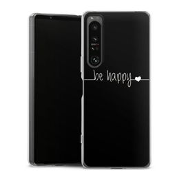 DeinDesign Handyhülle Statement Sprüche Glück Be Happy Black, Sony Xperia 1 IV Silikon Hülle Bumper Case Handy Schutzhülle, weiß