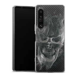 DeinDesign Handyhülle Totenkopf Schädel Carbon Smoke Skull Carbon, Sony Xperia 1 IV Silikon Hülle Bumper Case Handy Schutzhülle, weiß