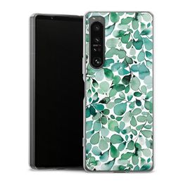 DeinDesign Handyhülle Pastell Wasserfarbe Blätter Watercolor Pattern Leaffy Leaves, Sony Xperia 1 IV Silikon Hülle Bumper Case Handy Schutzhülle, weiß