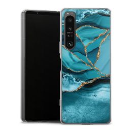 DeinDesign Handyhülle Edelstein Glitzer Look Marmor Eisblaue Marmor Landschaft, Sony Xperia 1 IV Silikon Hülle Bumper Case Handy Schutzhülle, weiß