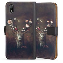 DeinDesign Handyhülle Rehe Rentier Blumen Fauna Flora Deer, Huawei Y5 (2019) Hülle Handy Flip Case Wallet Cover Handytasche Leder, schwarz