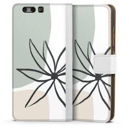 DeinDesign Handyhülle Blume Boho Malerei Flower Mint and Cream, Huawei P10 Hülle Handy Flip Case Wallet Cover Handytasche Leder, weiß