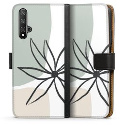 DeinDesign Handyhülle Blume Boho Malerei Flower Mint and Cream, Huawei Nova 5T Hülle Handy Flip Case Wallet Cover Handytasche Leder, schwarz