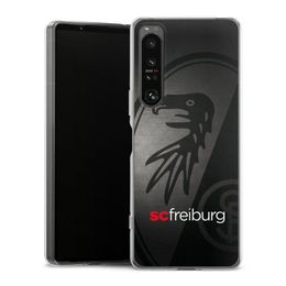 DeinDesign Handyhülle SC Freiburg Offizielles Lizenzprodukt Metallic Look, Sony Xperia 1 IV Silikon Hülle Bumper Case Handy Schutzhülle, weiß